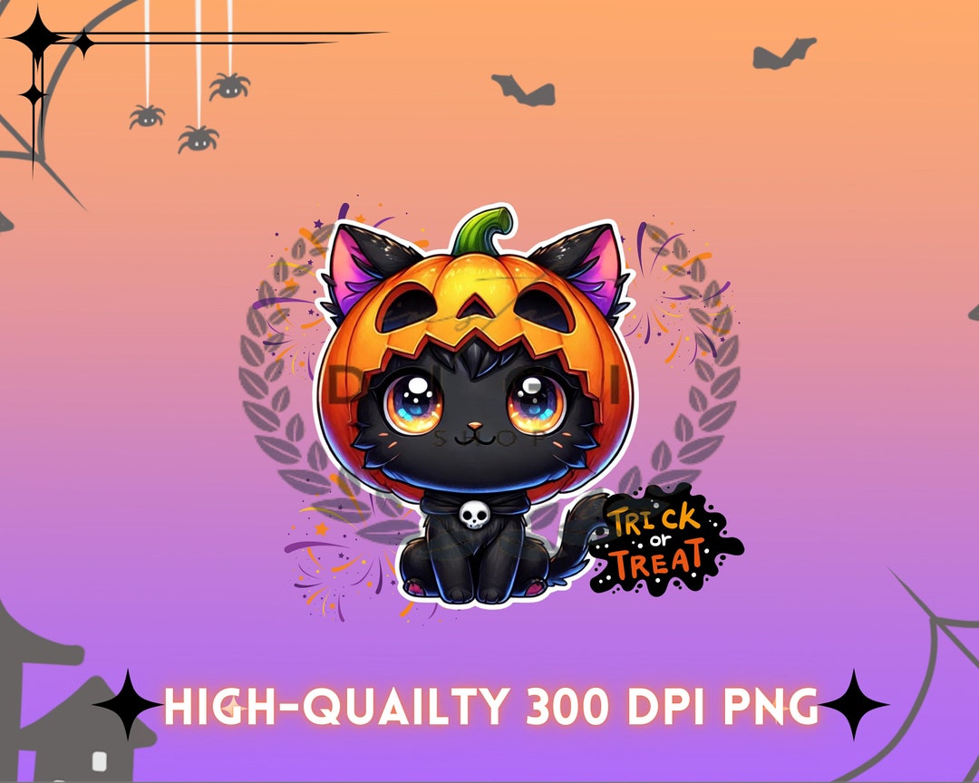 Halloween Cat trick or Treat PNG, Trendy Cat Clipart Sublimation Design ...
