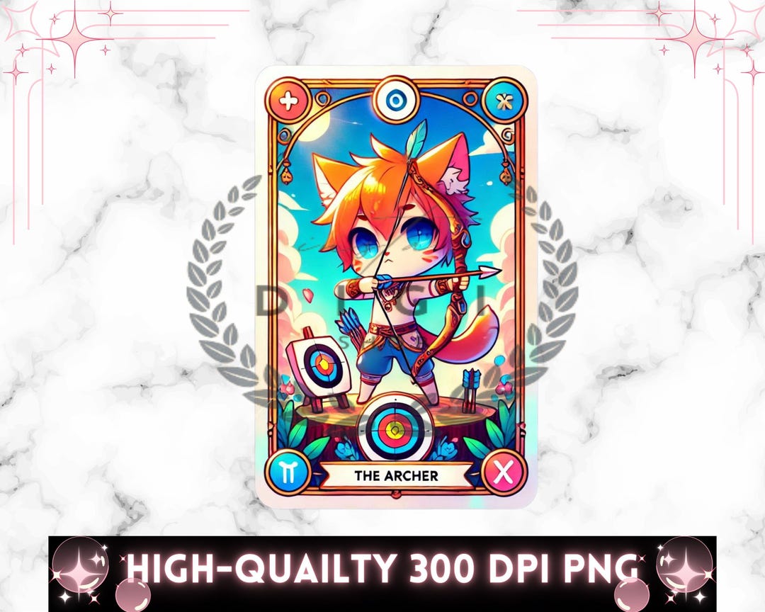 The Archer Tarot Card PNG, Cute Cat Sublimation Design, Funny Cat Tarot ...