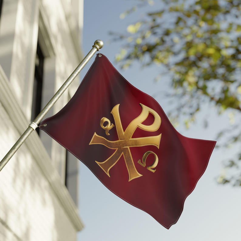 Burgundy Chi Rho Flag: Gold Alpha Omega, Christian Banner - Etsy