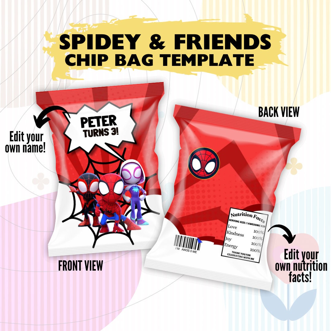 Spidey & Friends Chip Bag Editable Template - Etsy