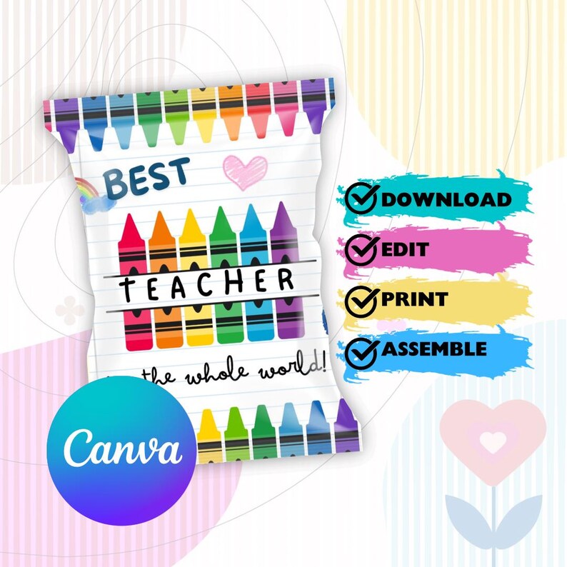 Teacher’s Day Rainbow Crayon Chip Bag Editable Template - Etsy