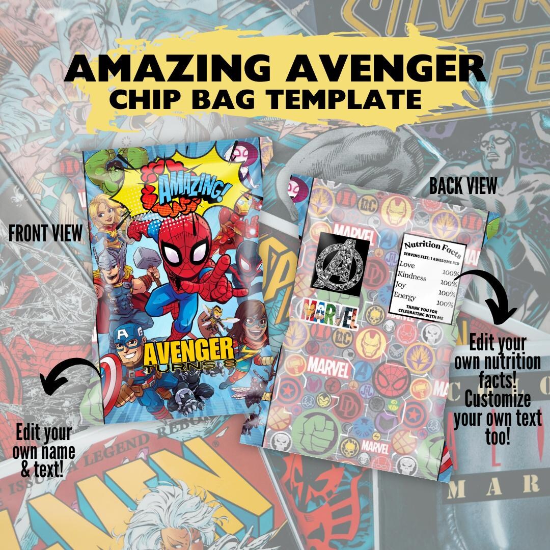 Amazing Avenger Chip Bag Editable Template - Etsy