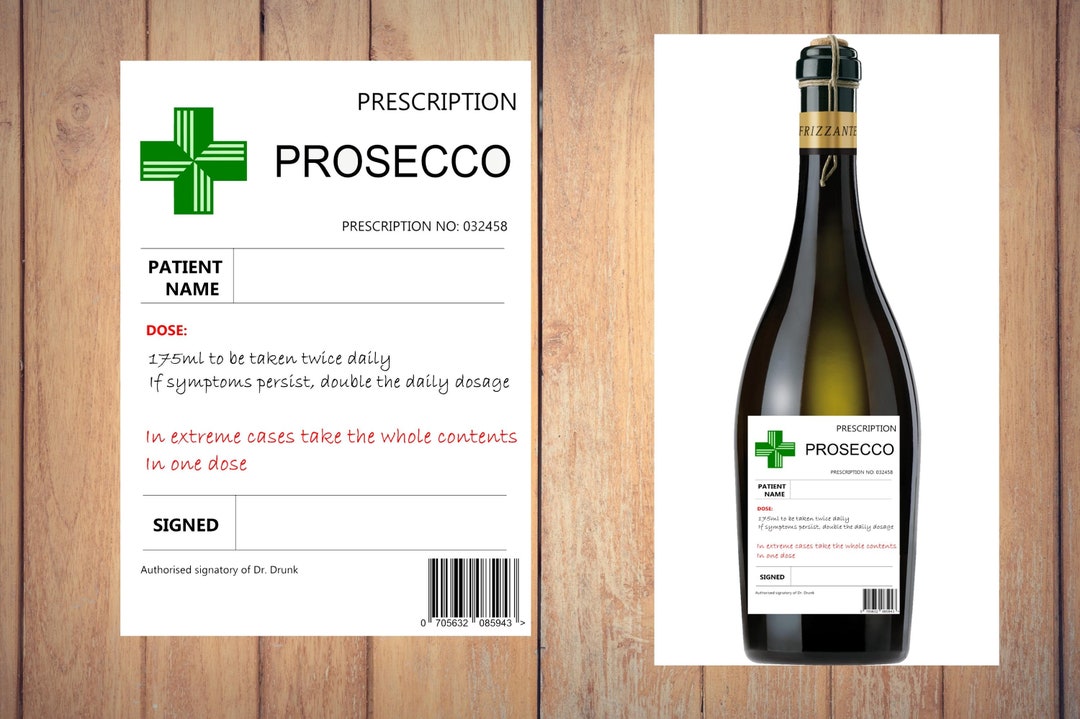 Blank Prescription Prosecco Wine Label PNG SVG PDF Files Funny Novelty ...