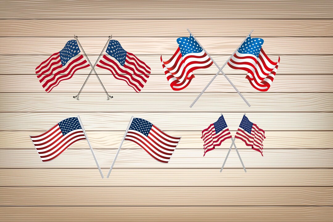 4 X USA Crossed Flags SVG PNG Files for Shirts United States Color Flag ...