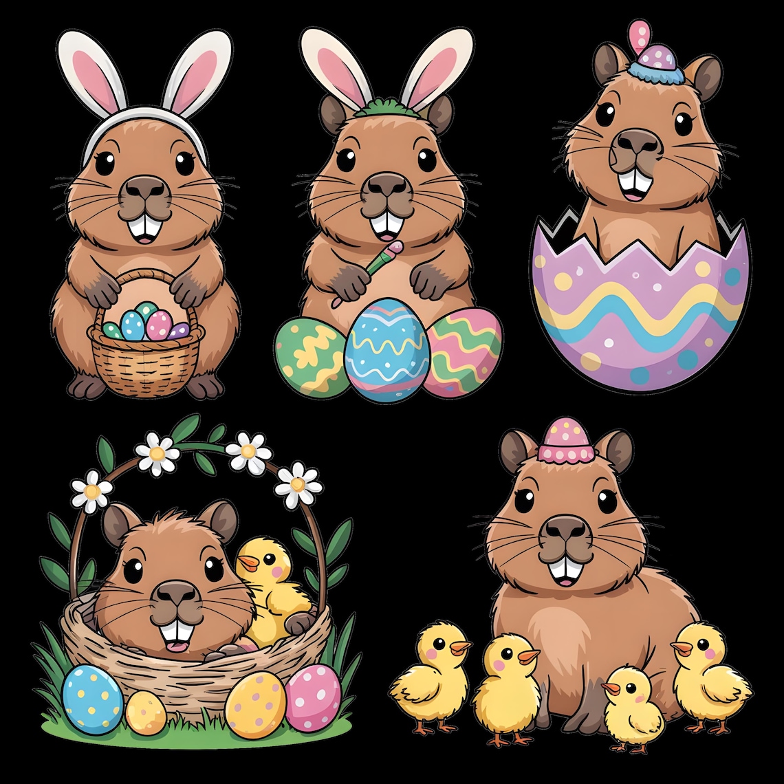 Easter Egg Capybara SVG Bundle, Funny Animal Lover PNG, Kawaii Capybara ...