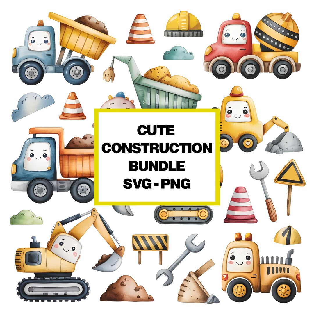 Watercolor Construction Clipart Bundle, Construction Vehicles SVG ...