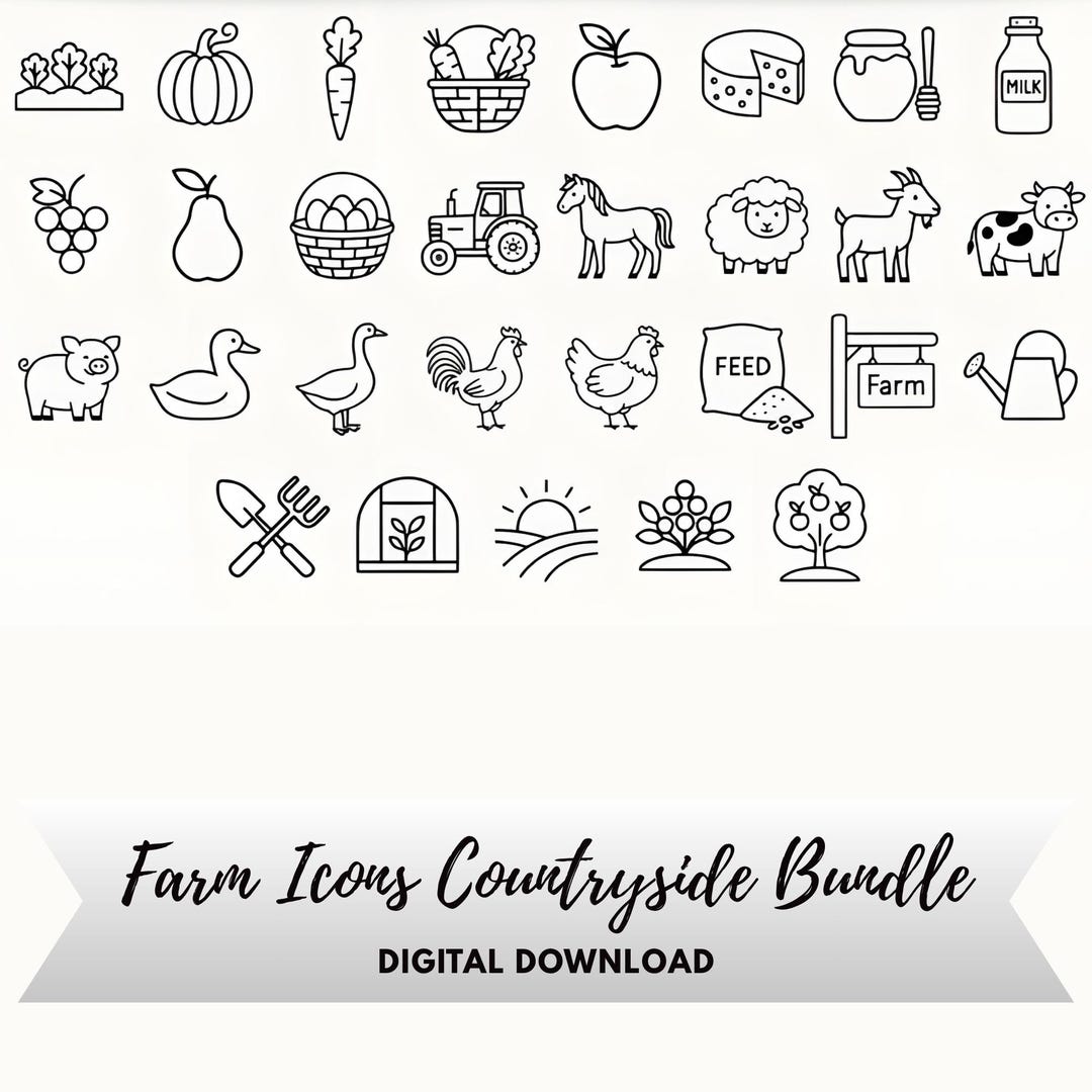 Cute Farming Clipart, Farm Animal Lovers Line Icon SVG, Farm Bundles ...