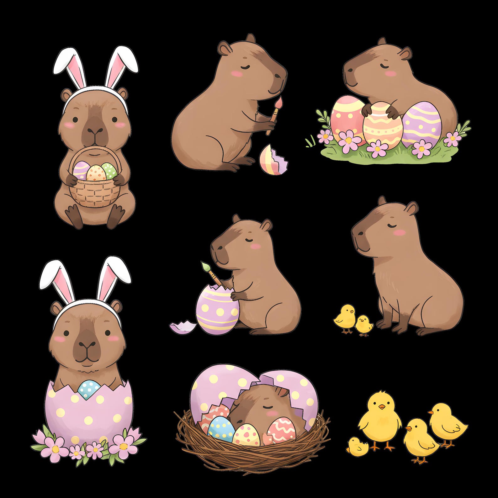 Easter Egg Capybara SVG Bundle, Funny Animal Lover PNG, Kawaii Capybara ...