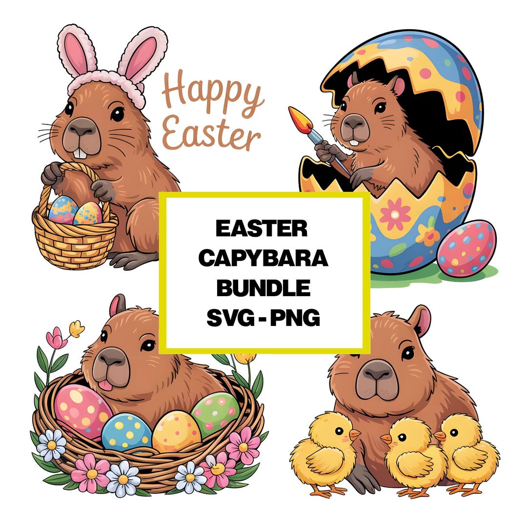 Easter Egg Capybara SVG Bundle, Funny Animal Lover PNG, Kawaii Capybara ...