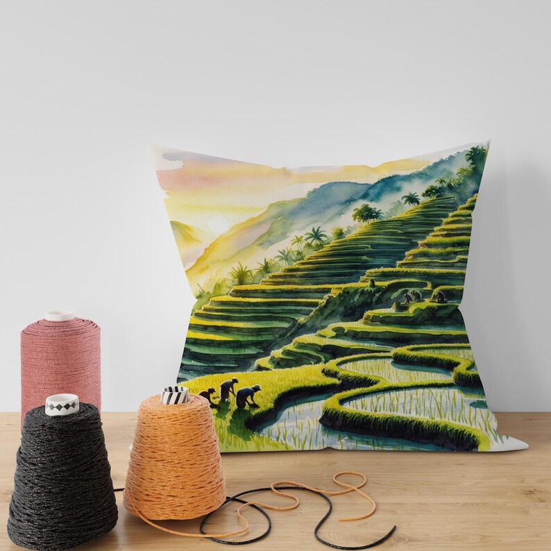 Rice Terraces Pillow 3D Graphic Square Polyester Modern Art Home Decor ...
