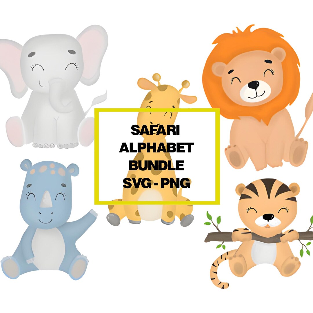 Safari Animal Alphabet Clipart Bundle: Watercolor PNG SVG (digital ...