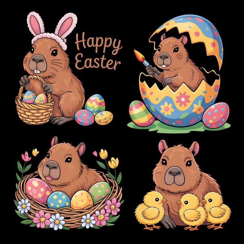 Easter Egg Capybara SVG Bundle, Funny Animal Lover PNG, Kawaii Capybara ...