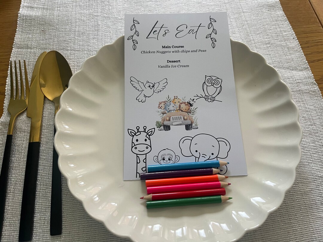 Children's Menu and Colouring Activity - Safari - Etsy