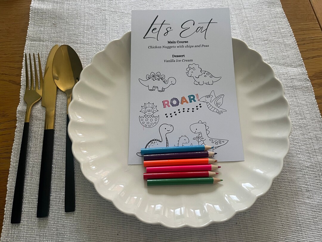Children's Menu and Colouring Activity - Dinosaur Theme - Etsy