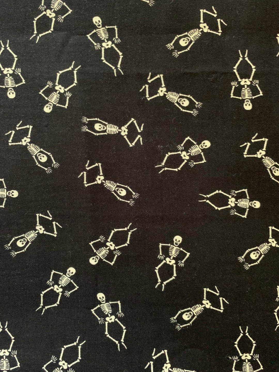 Funky Fun Skeleton Halloween Fabric - Black Background - Cream ...