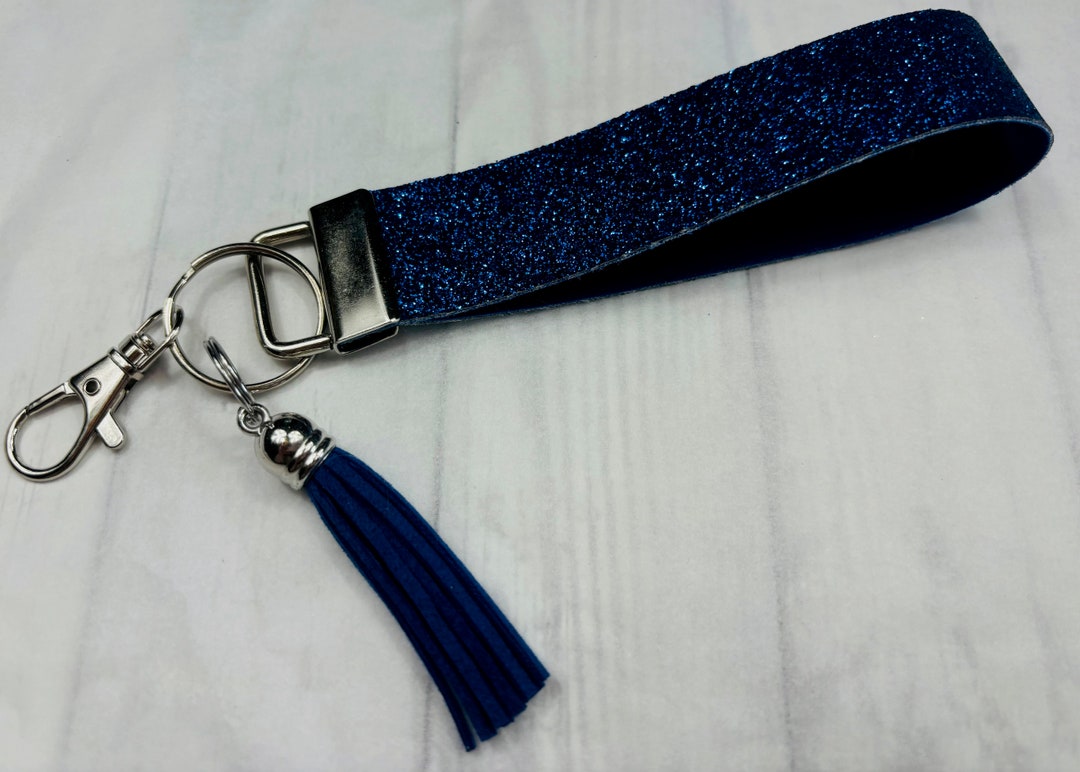 Sorcerer Blue Glitter Faux Leather Wristlet Keychain Navy Blue Key ...