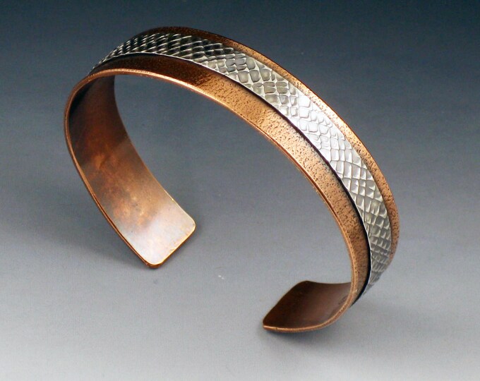Copper and Sterling Silver Mixed Metal Cuff, Textured Cuff, Cuff ...