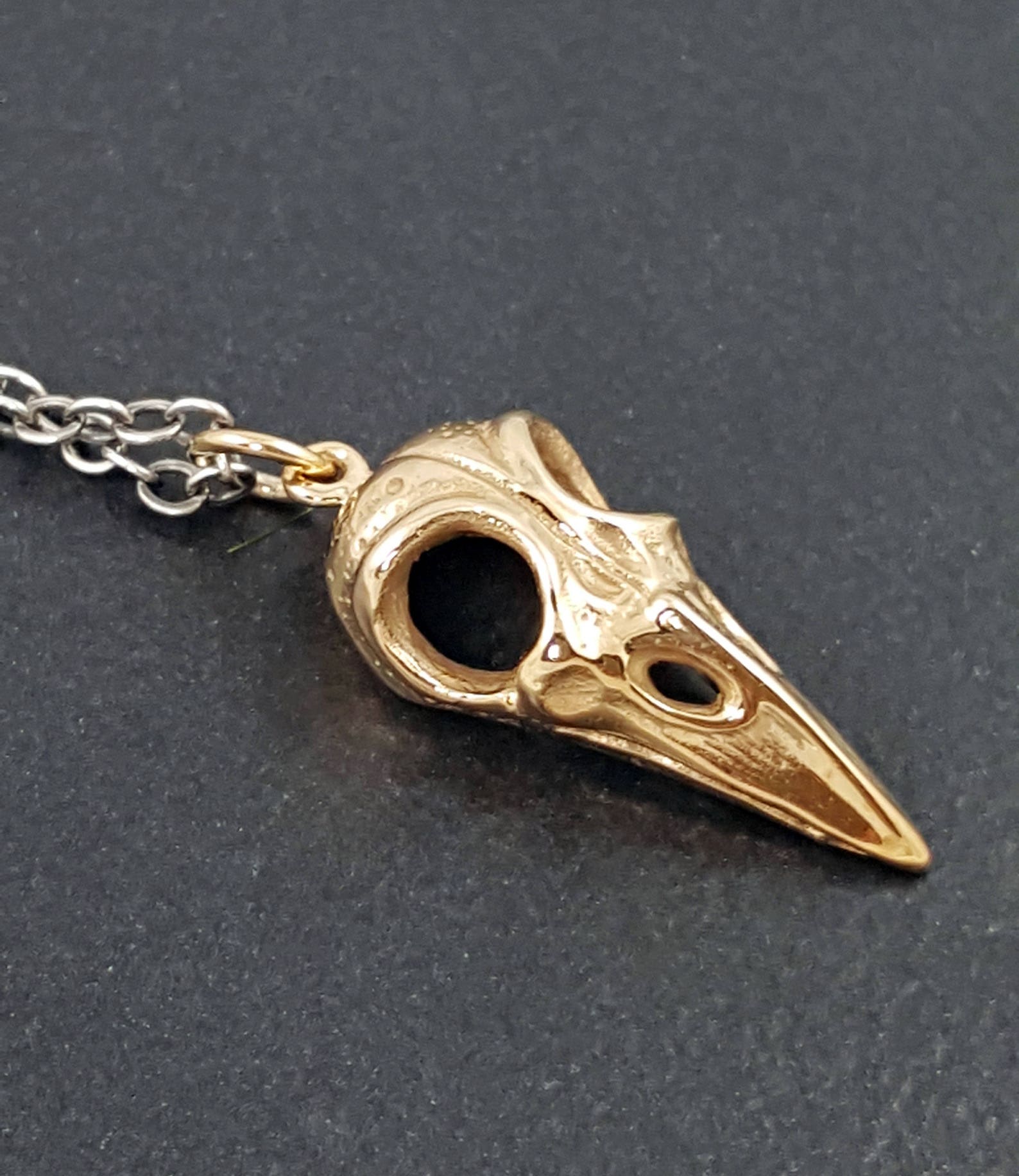 Bronze Bird Skull Necklace Sterling Silver Chain Michele Grady - Etsy