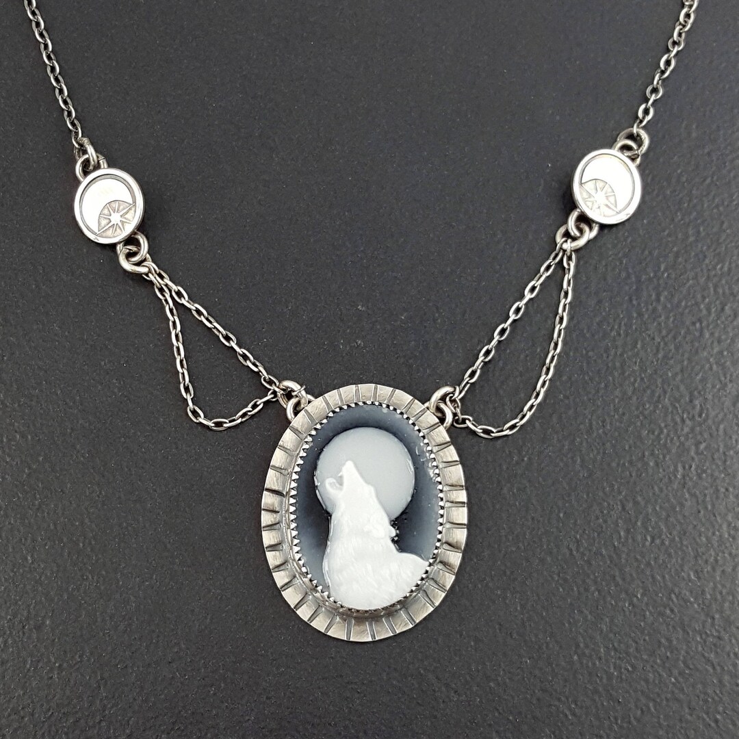 Wolf Cameo Necklace Michele Grady Sterling Silver Jewelry - Etsy