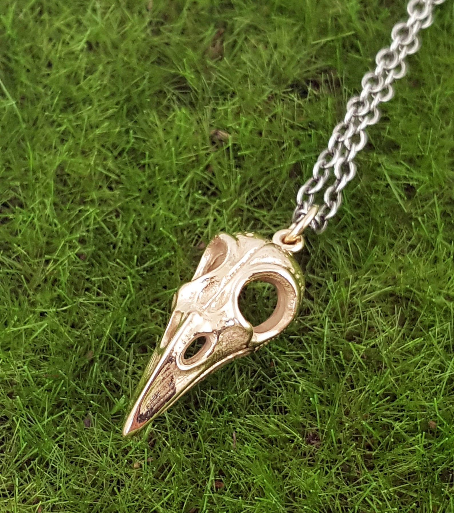 Bronze Bird Skull Necklace Sterling Silver Chain Michele Grady | Etsy