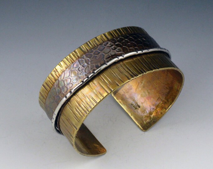 Mixed Metal Cuff, Textured Cuff, Cuff Bracelet, Adjustable - Etsy