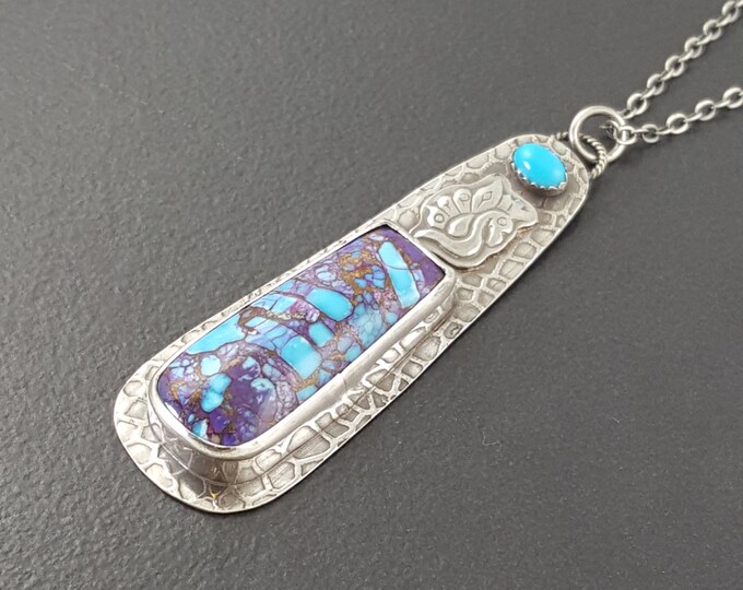 Turquoise Copper Matrix Necklace, Blue and Purple, Sterling Silver ...