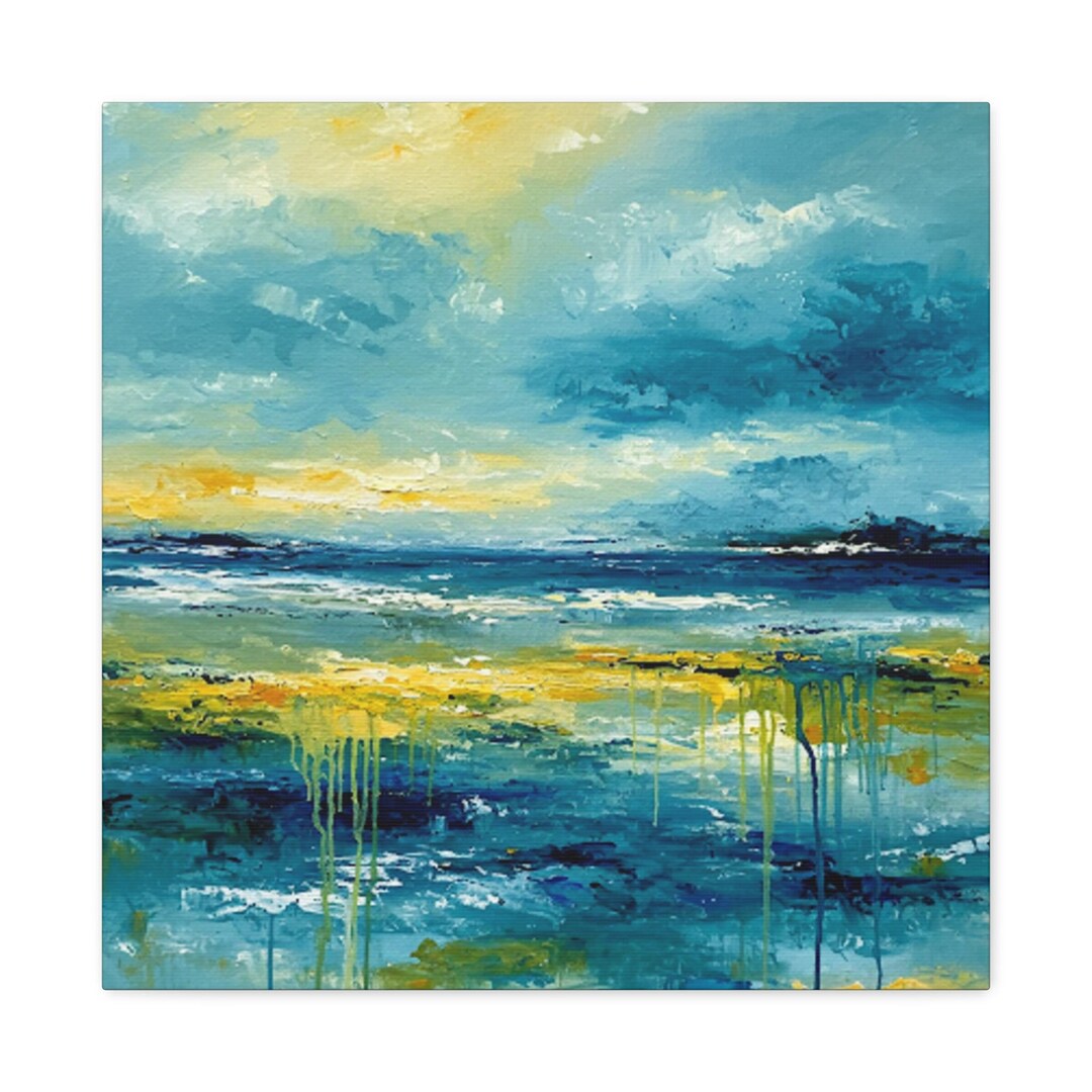 Blue and Yellow Horizon Wall Art Home Decor Coastal Design Office Wall ...