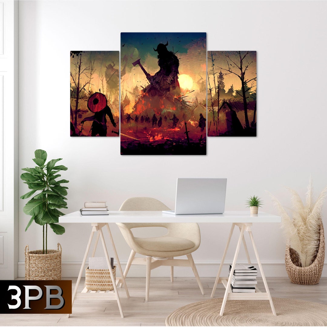 Digital Wall Decor, Fire Battle Canvas, Home Room Decor, Fantasy Wall ...