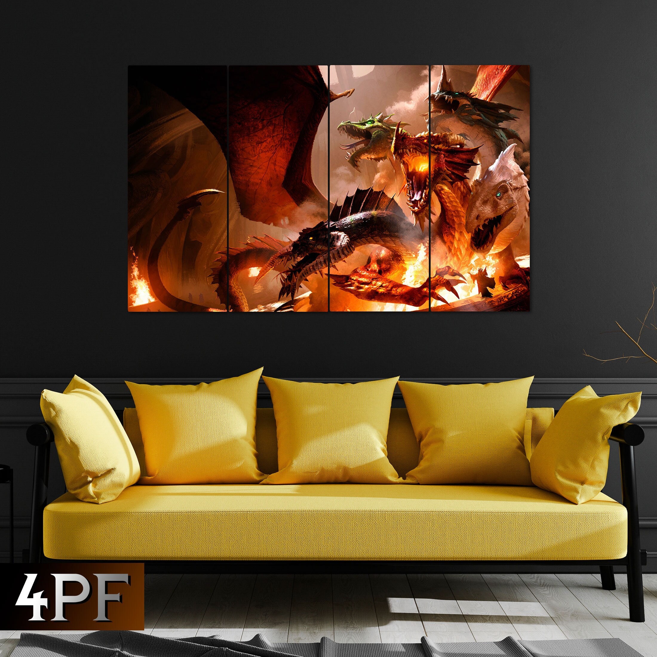 Tiamat Wall Art, Dnd Canvas, Battle Art, Fantasy Print, Dangeon and ...