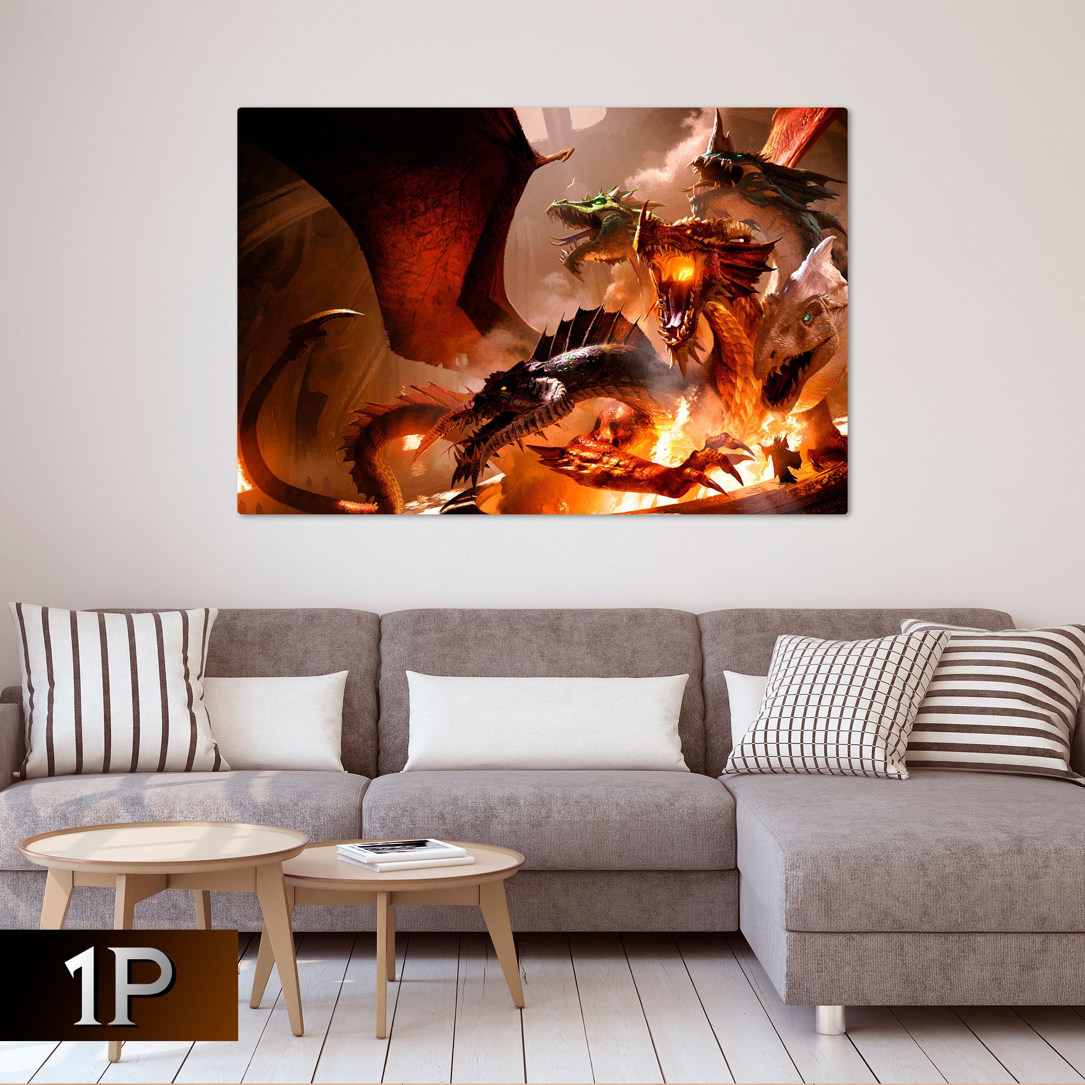 Tiamat Wall Art, Dnd Canvas, Battle Art, Fantasy Print, Dangeon and ...