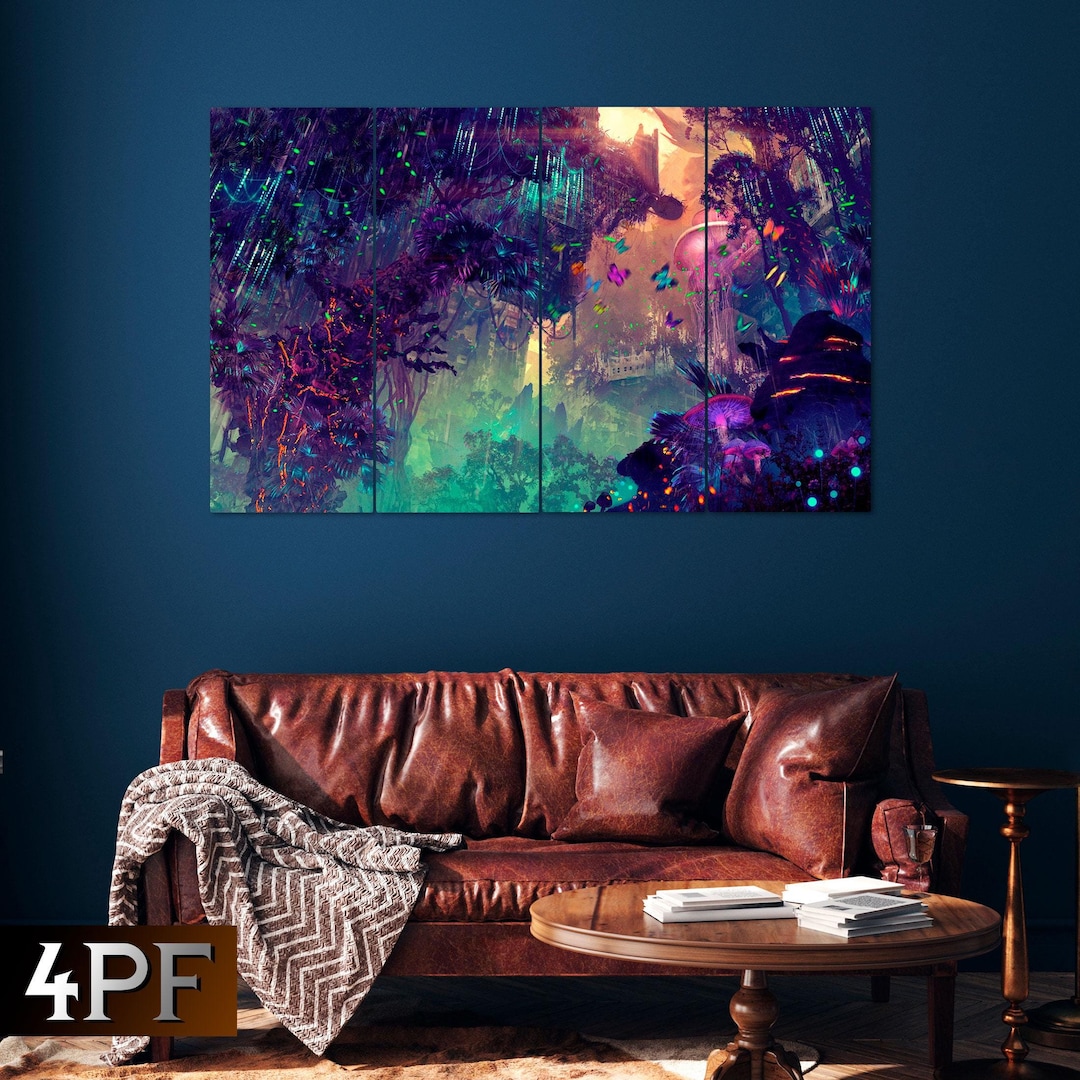Digital Art, Fantasy World Wall Decor, Neon Nature Canvas, Fantasy ...