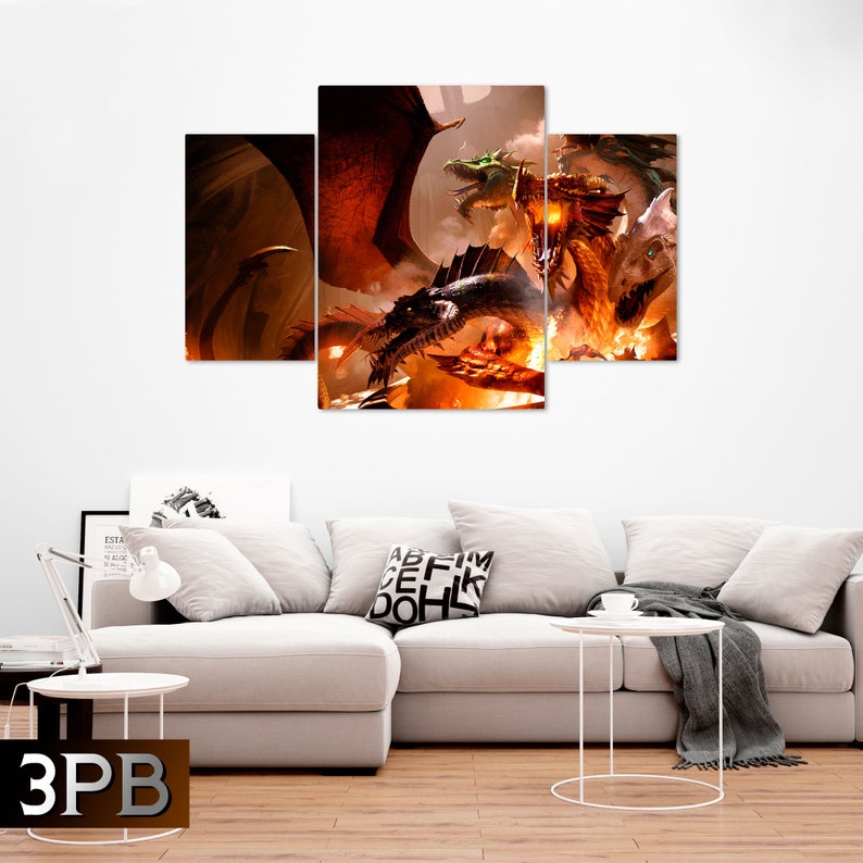 Tiamat Wall Art, Dnd Canvas, Battle Art, Fantasy Print, Dangeon and ...