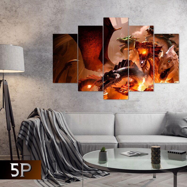 Tiamat Wall Art, Dnd Canvas, Battle Art, Fantasy Print, Dangeon and ...