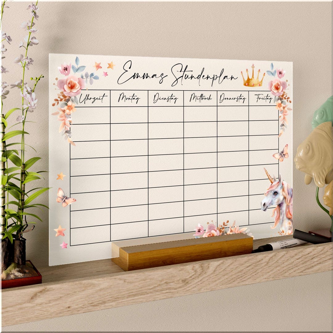 Floral Acrylic Glass Planner, Personalized Timetable With Stand, Weekly ...