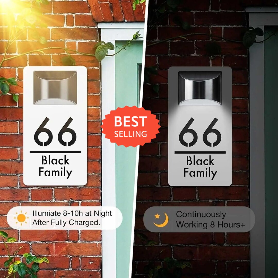 Sleek Illuminated Solar House Number Plaque for Personalized Address ...