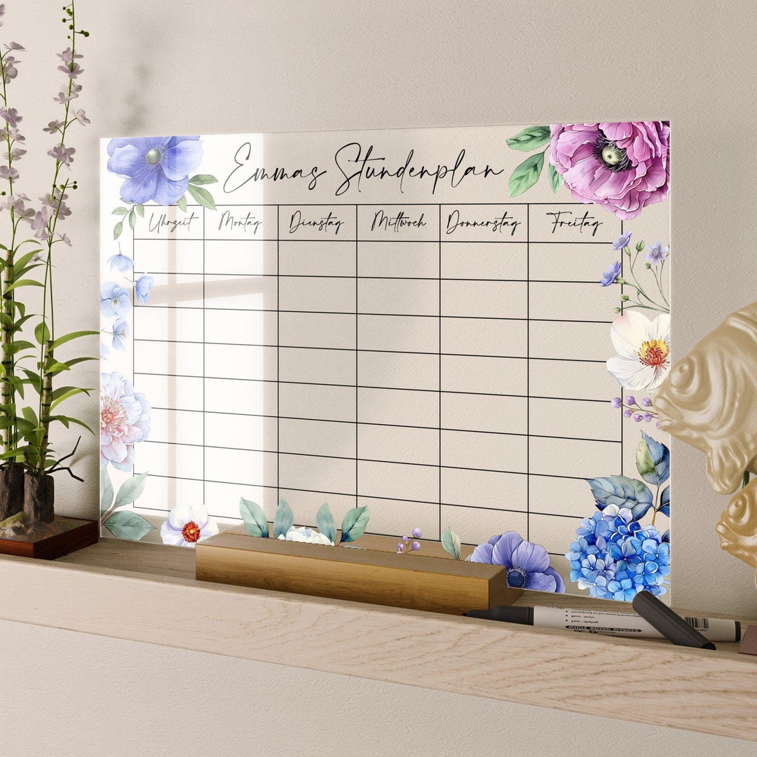 Wipeable Timetable Personalized Timetable Student Plan Acrylic Glass ...