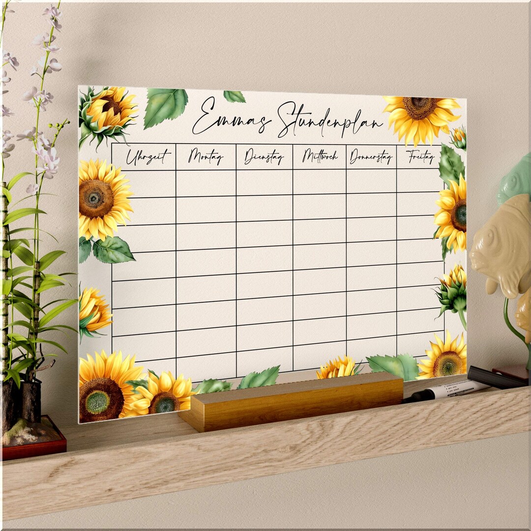Personalized Acrylic Weekly Planner, Sunflower Washable Timetable ...