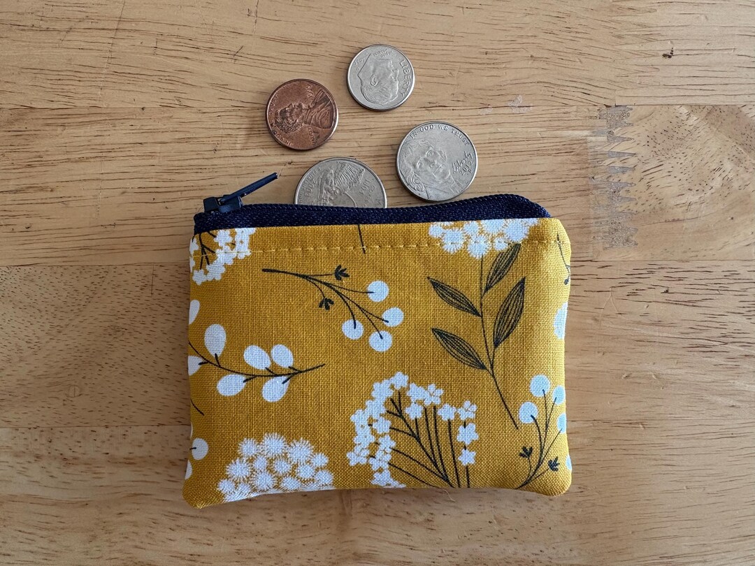 Tiny Coin Purse/mini Zipper Pouch/air Pod Case - Floral Print Yellow - Etsy