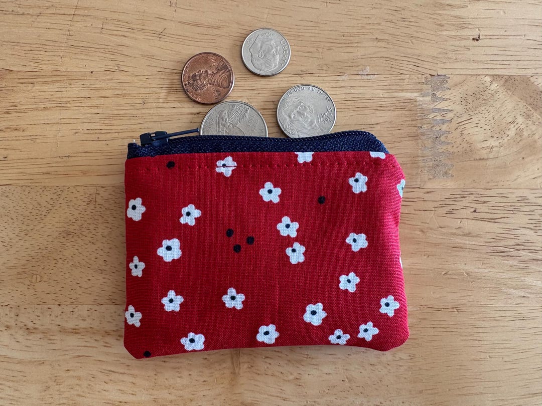 Tiny Coin Purse/mini Zipper Pouch/air Pod Case - Floral Print Red - Etsy