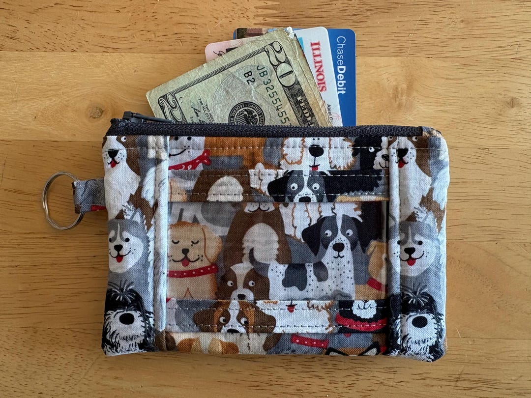 Handmade Zip ID Wallet – Dogs Print, Minimalist Keyring Wallet - Etsy