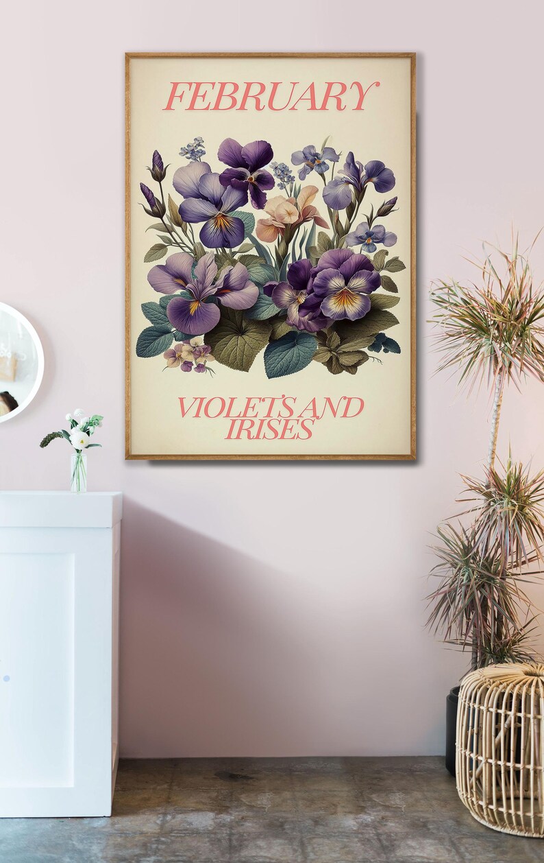 Vintage February Birth Flowers Digital Art, Literature Reference Style ...