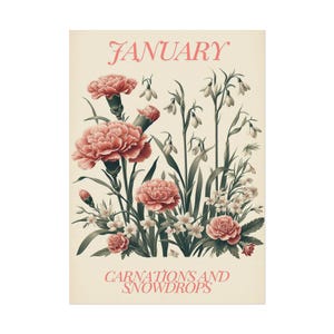 Vintage January Birth Flowers Rolled Posters, Literature Reference ...