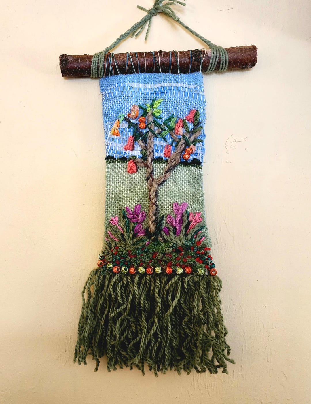 Angel Trumpet Embroidered Fiber Art Wall Hanging: Loom Weaving - Etsy