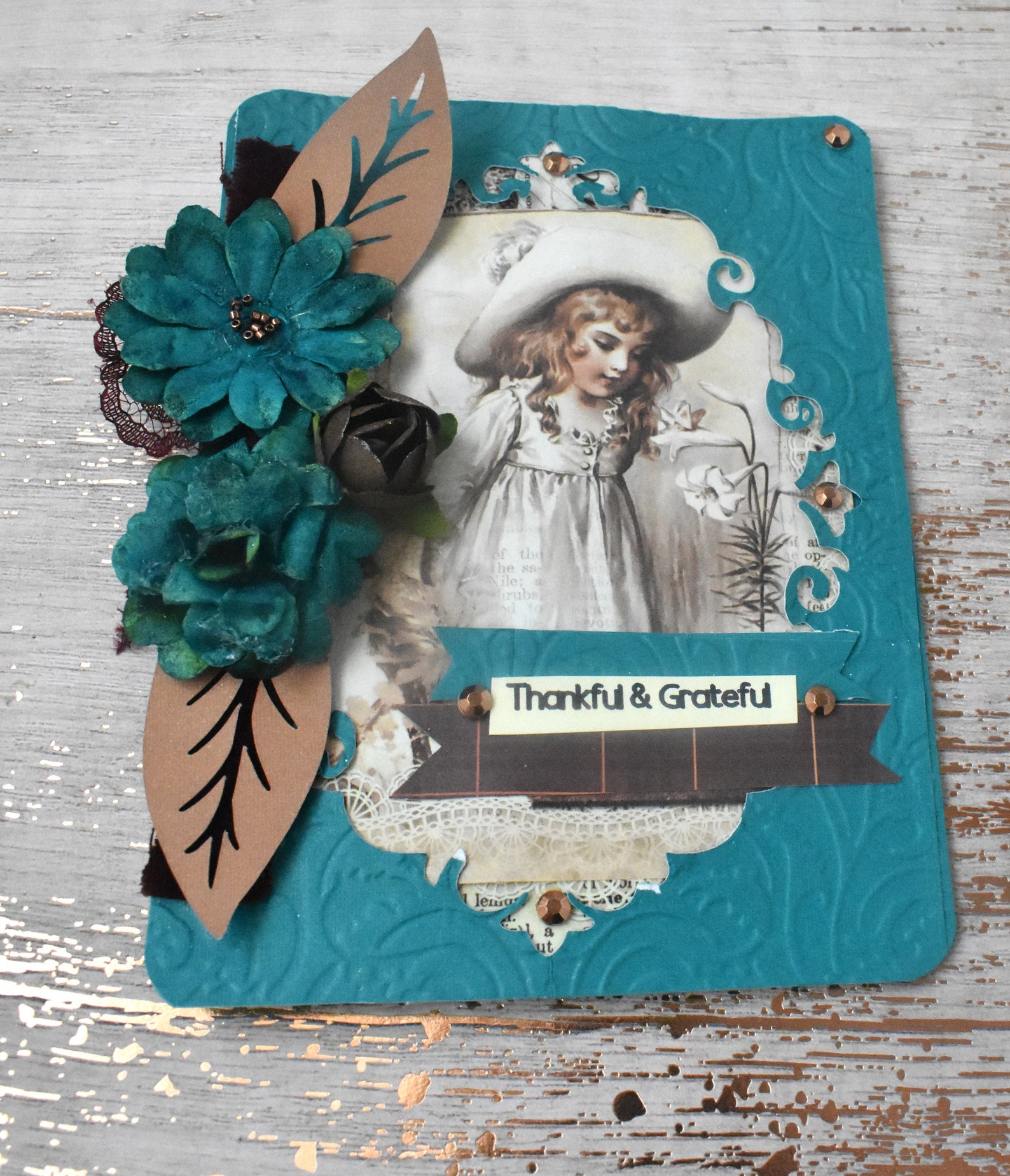 Handmade Victorian Fall Themed Card-teal Blue and Tan Handcrafted ...