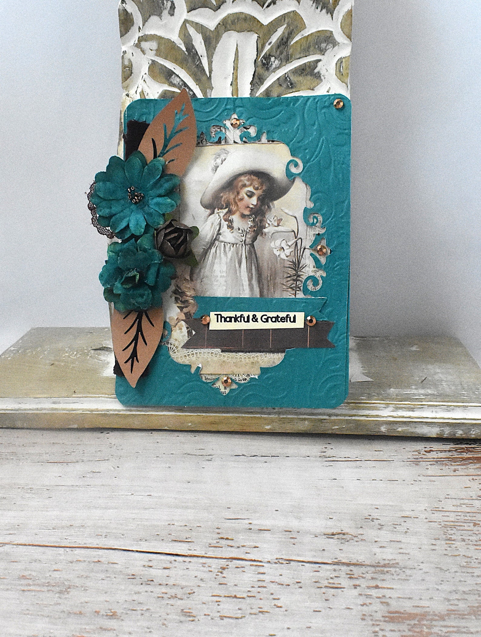 Handmade Victorian Fall Themed Card-teal Blue and Tan Handcrafted ...