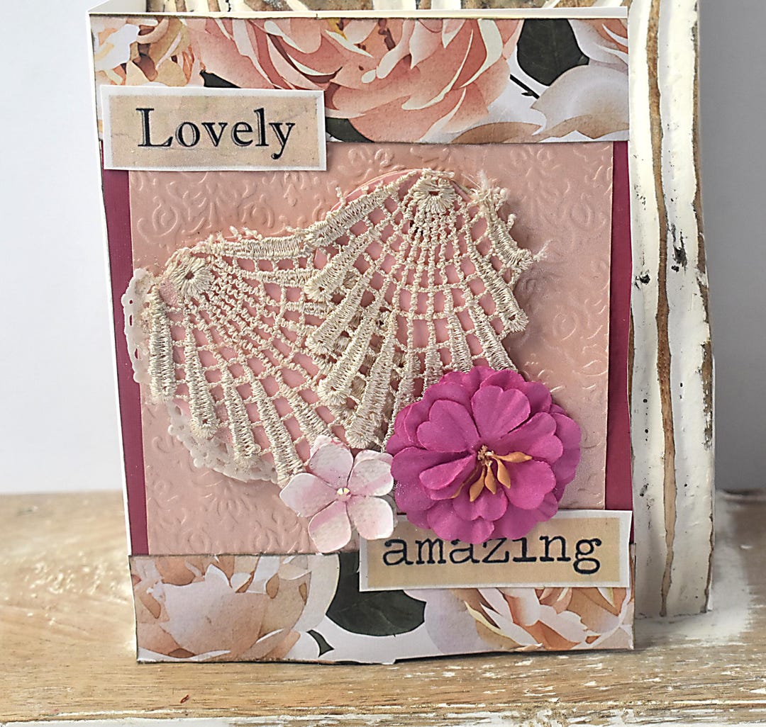 Vintage Lace Heart Card With Beautiful Flower - Handcrafted Shabby Chic ...