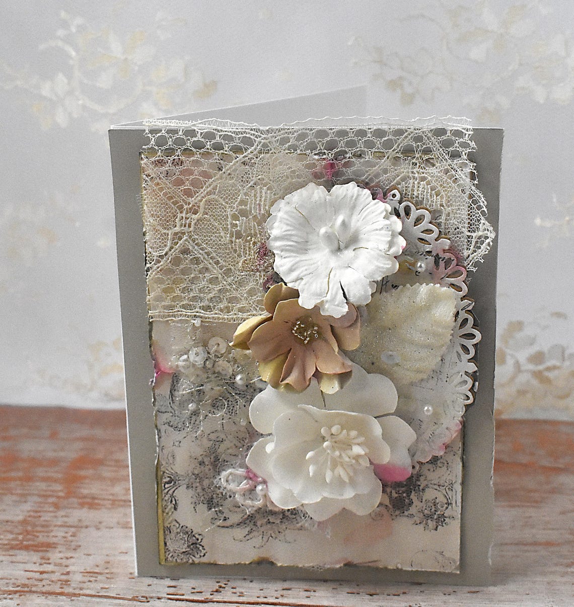 Shabby Chic Handcrafted Card With Floral Millinery Accents - Etsy