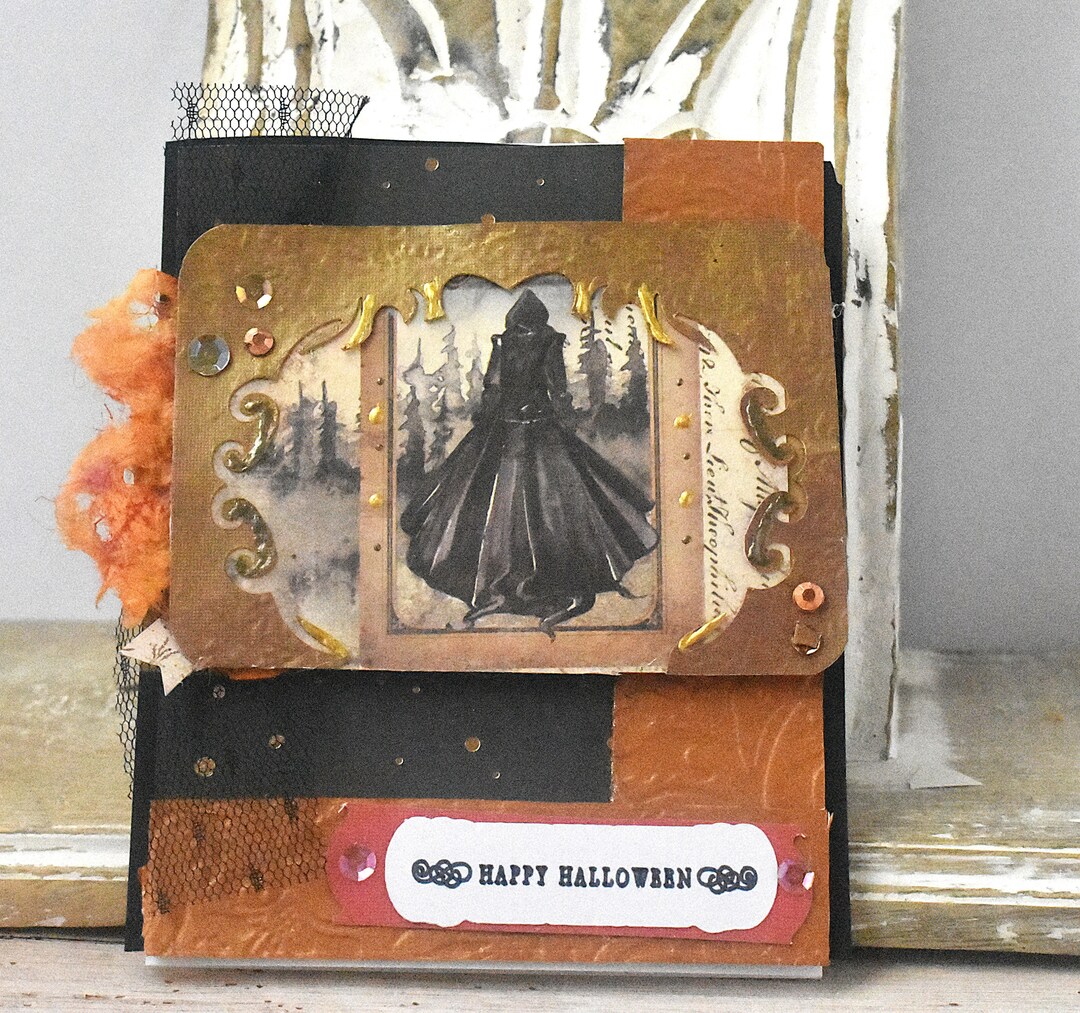 Spooky Victorian Gothic Halloween Card Haunted Ghoul & Ghost, Dark ...