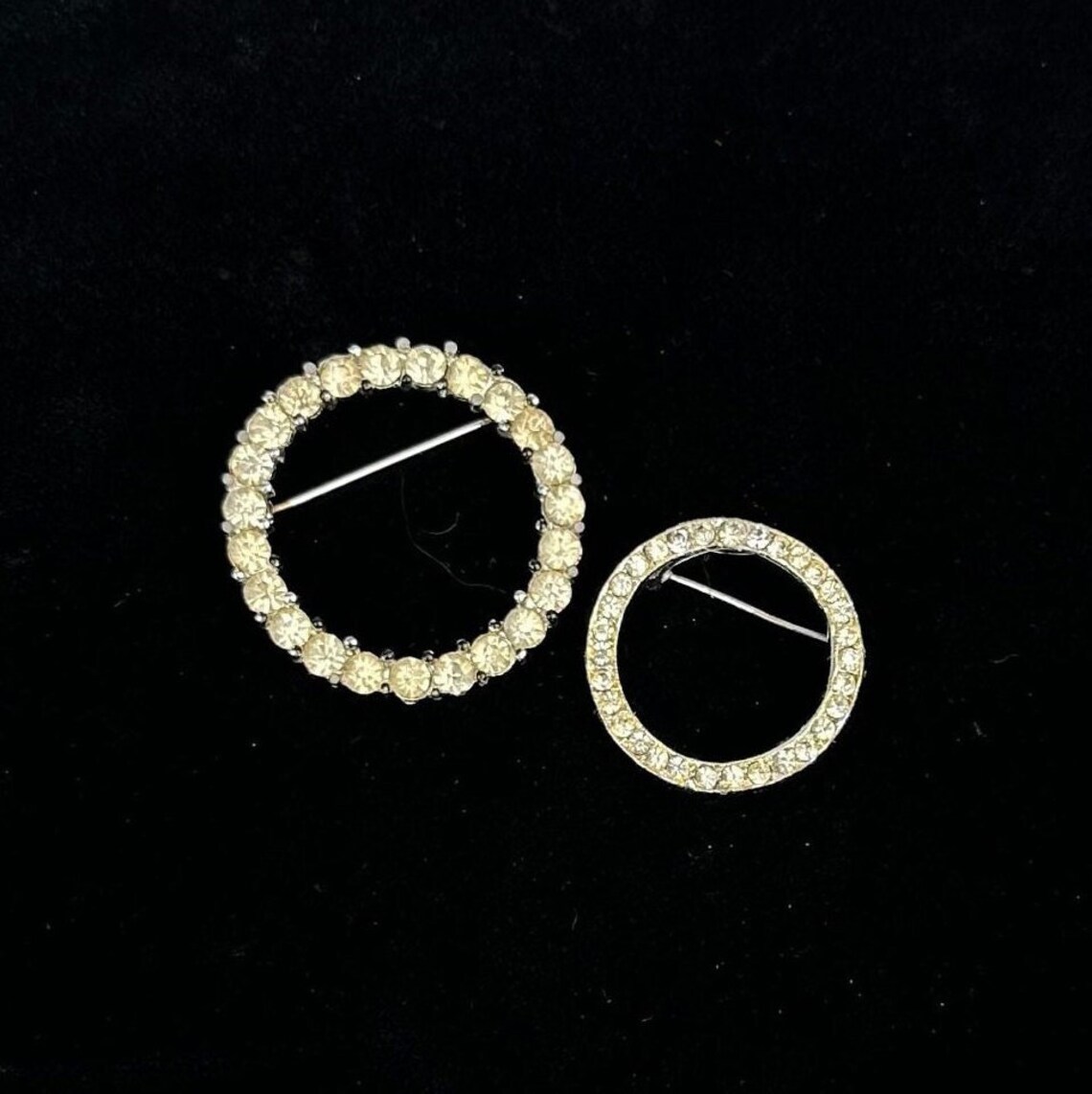 Vintage Silver Tone Circle Pin Brooch, Faux Diamonds, Clear White ...