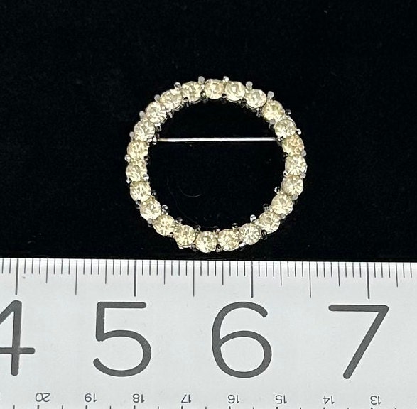 Vintage Silver Tone Circle Pin Brooch, Faux Diamonds, Clear White ...
